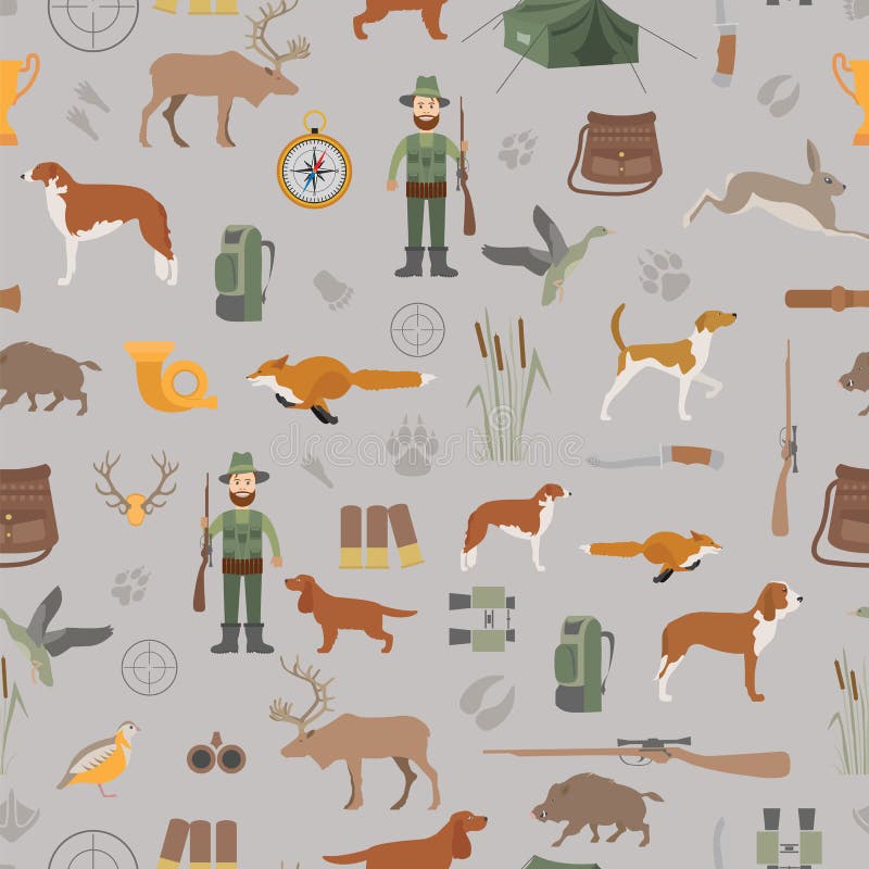 Hunting Seamless Pattern. Dog Hunting, Equipment Stock Vector ...
