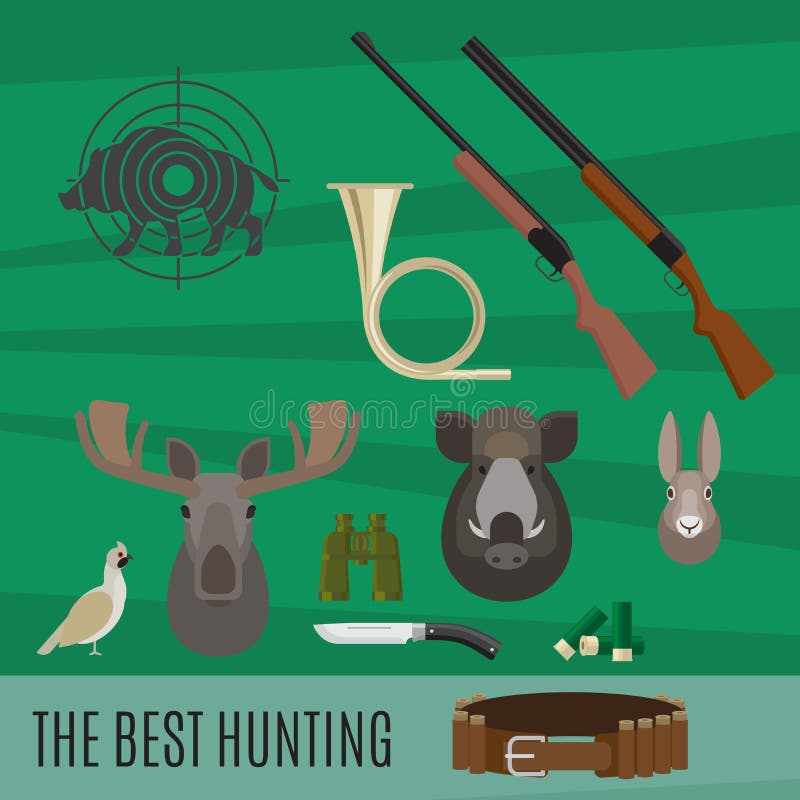 Hunting set of elements stock vector. Illustration of duck - 83974955