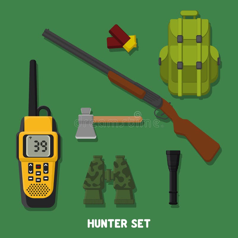 Hunting. a Set of Hunter Items. Vector Illustration, Flat, Cartoon ...