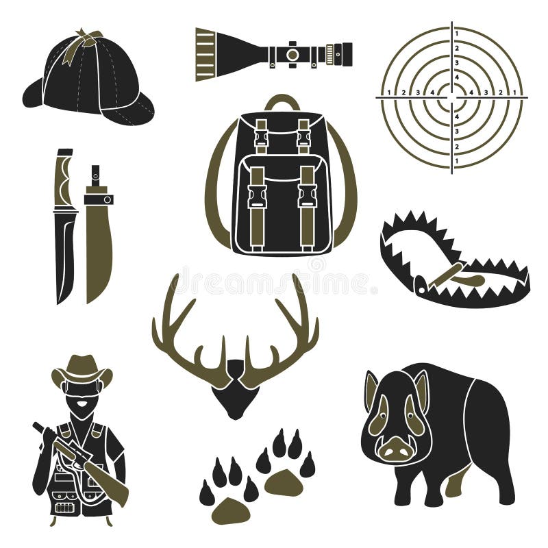 Hunting simple icons set stock vector. Illustration of hunting - 99605780