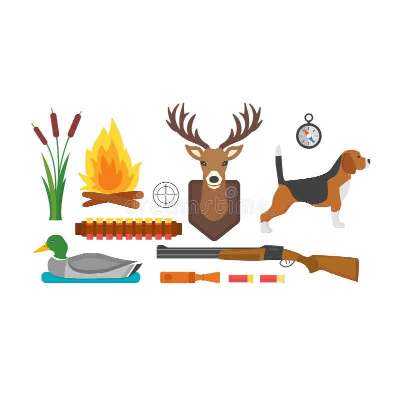 Hunting Symbols Vector Set. Stock Vector - Illustration of seal, antler ...