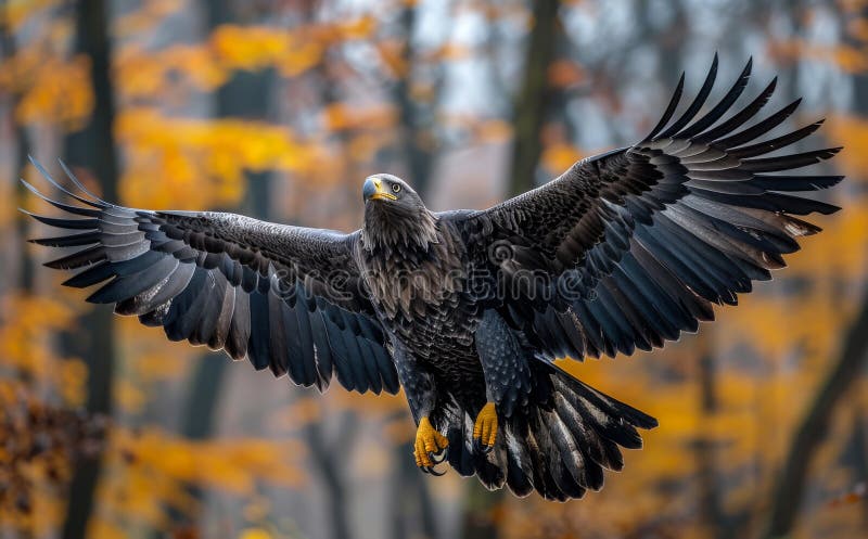 Hunting White-tailed Eagle Haliaeetus Albicilla Flying in the Forest ...