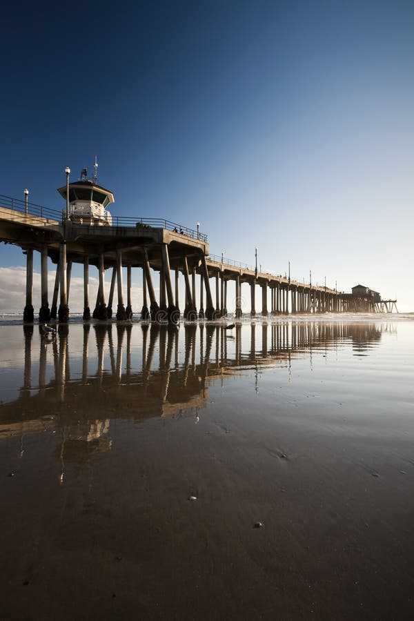 Huntington Beach Pier Afternoon Reflections Wide Stock Photo - Image of ...