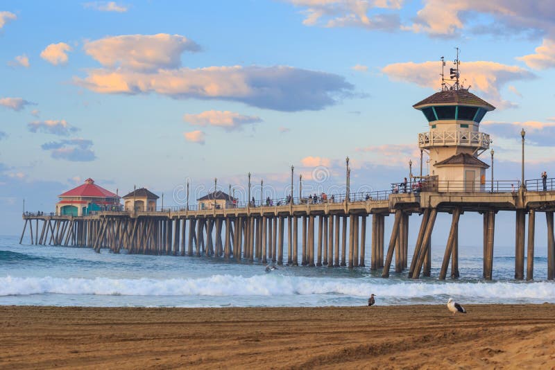 The Huntington Beach Pier at Sunrise Stock Image - Image of twilight ...