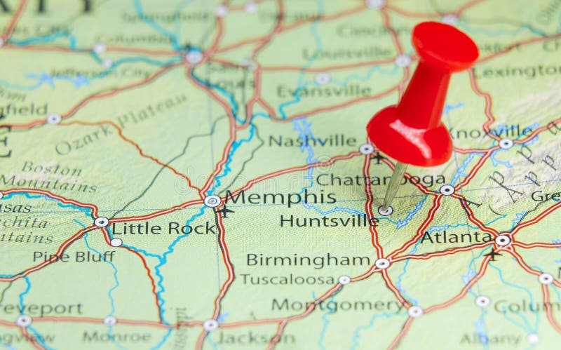Huntsville, Alabama Pin on Map Stock Image - Image of freedom, globe ...