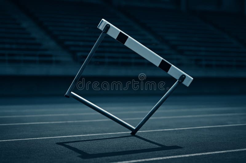 Hurdle Leaning on Running Track in Empty Stadium Under Dramatic Light ...