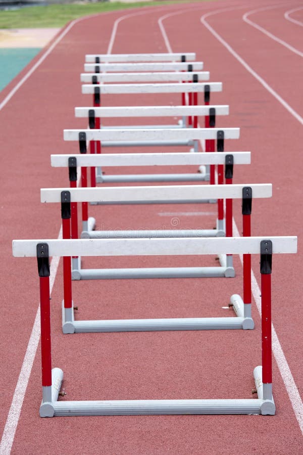 Hurdles on the Red Running Track Prepared Stock Image - Image of hurdle ...
