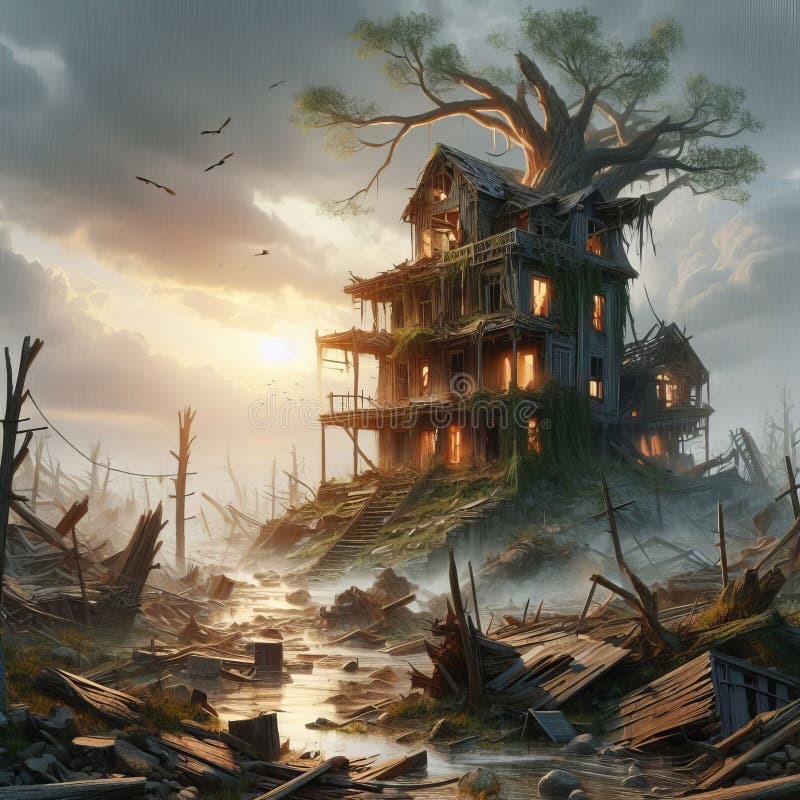 Hurricane Aftermath a Devastated Landscape Destroyed Buildings a Stock ...