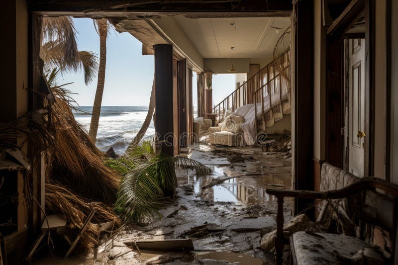 Hurricane Destroy House Flood. Generate Ai Stock Image - Image of ...
