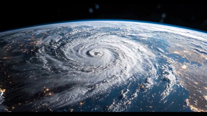 Hurricane Eye View from Orbiting Satellite, Powerful Tropical Storm or ... Hurricane Eye View from Orbiting Satellite, Powerful Tropical Storm or ...