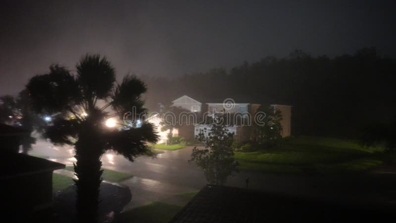 Hurricane Gale Gust Wind, Heavy Rain and Lightning on Landfall Stock ...