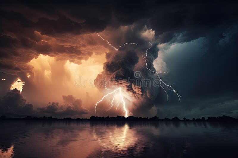 Hurricane, with Lightning Striking the Sky and Storm Clouds in the ...