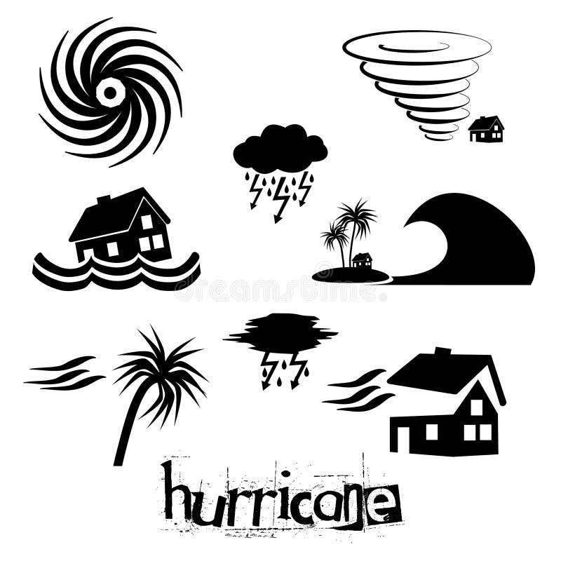 Hurricane Natural Disaster Problem Icons Set Eps10 Stock Vector ...