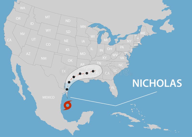 Hurricane Nicholas Moves into the USA. World Map. Vector Illustration ...