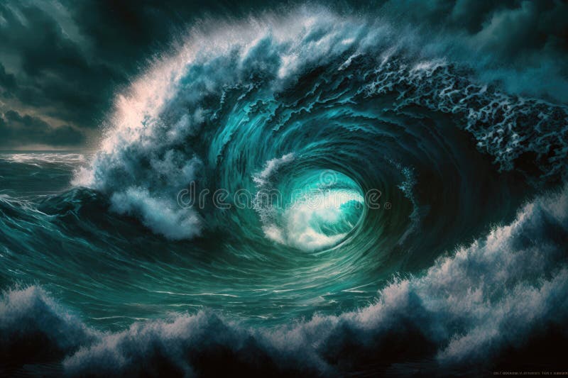 Hurricane Ocean Big Large Wave. Generative AI Stock Illustration ...