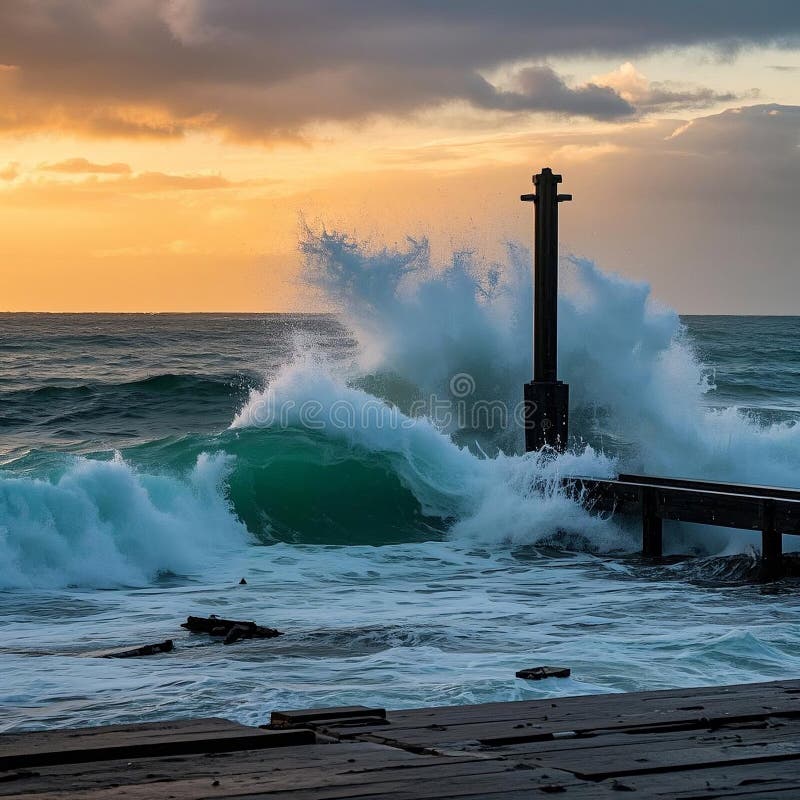 Hurricane on the Shore of the Ocean. Huge Waves Rolling on the Shore ...