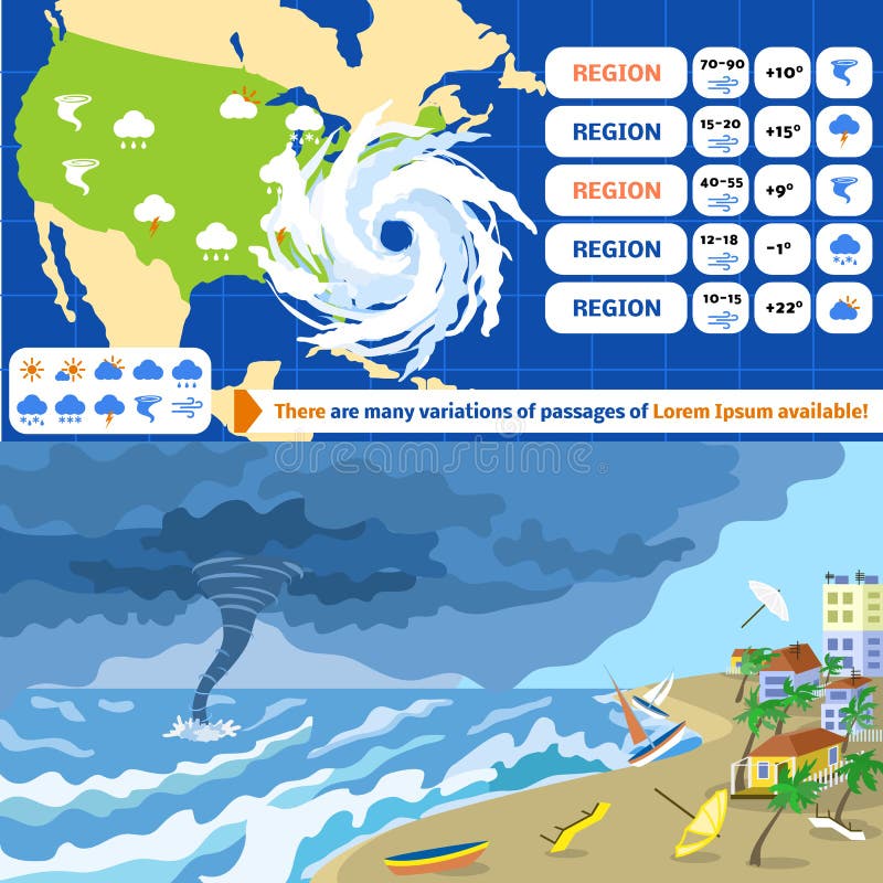 Hurricane Storm Banner Set, Flat Style Stock Vector - Illustration of ...