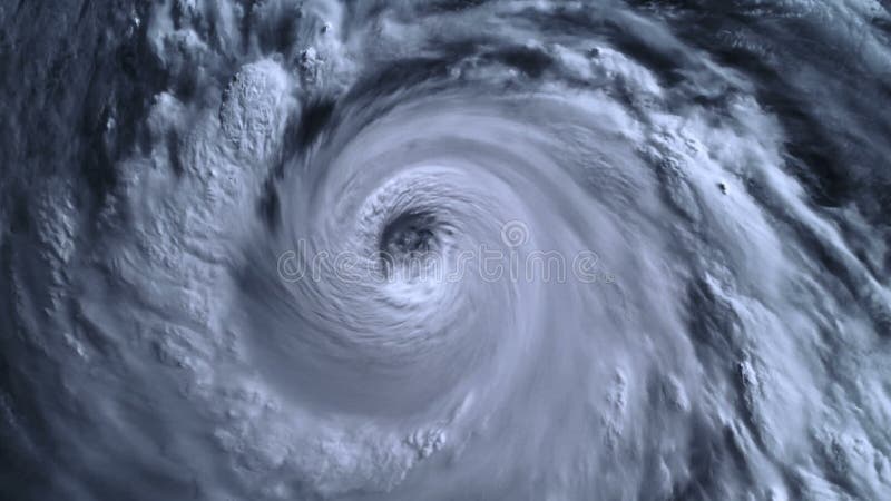 The Hurricane Storm with Lightning Over the Ocean., Satellite View ...