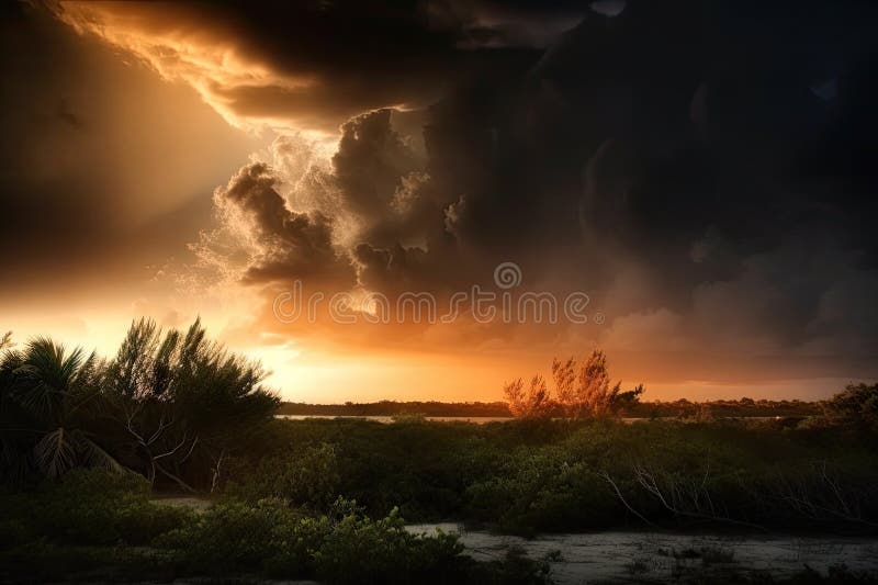 Hurricane, with the Sun Setting Behind it, Bringing Dramatic and ...
