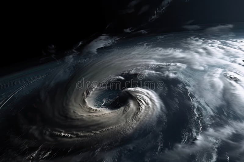 Hurricane, with View of Storm Clouds and Lightning, on Black Background ...