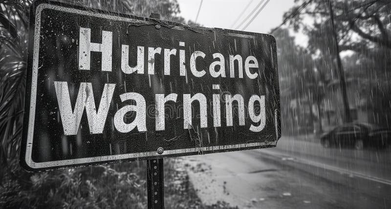 Hurricane Warning on the Traffic Sign Stock Illustration - Illustration ...