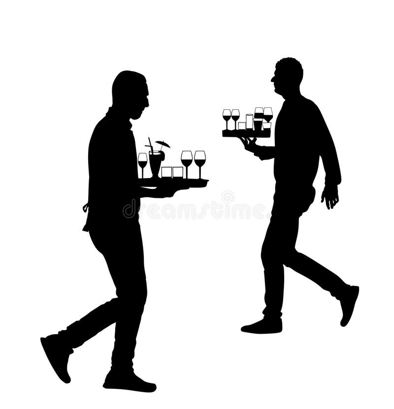 Hurry Crew in Rush Waiters Holding Tray with Order Drinks for Guests ...