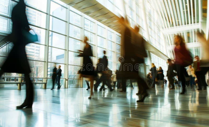 Hurrying Business People in an Office Building, Motion Blur Effect ...
