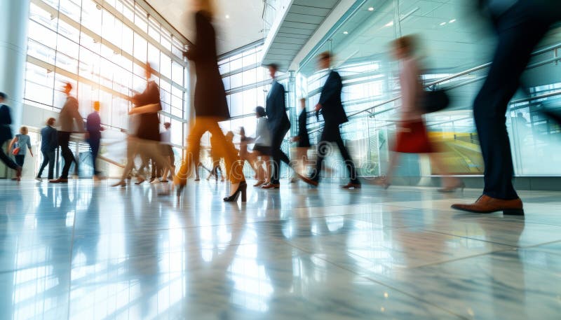 Hurrying Business People in an Office Building, Motion Blur Effect ...