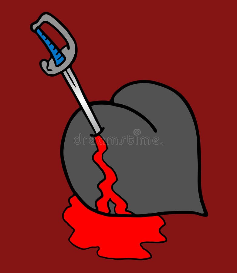 Hurt heart illustration stock vector. Illustration of sword - 85215535