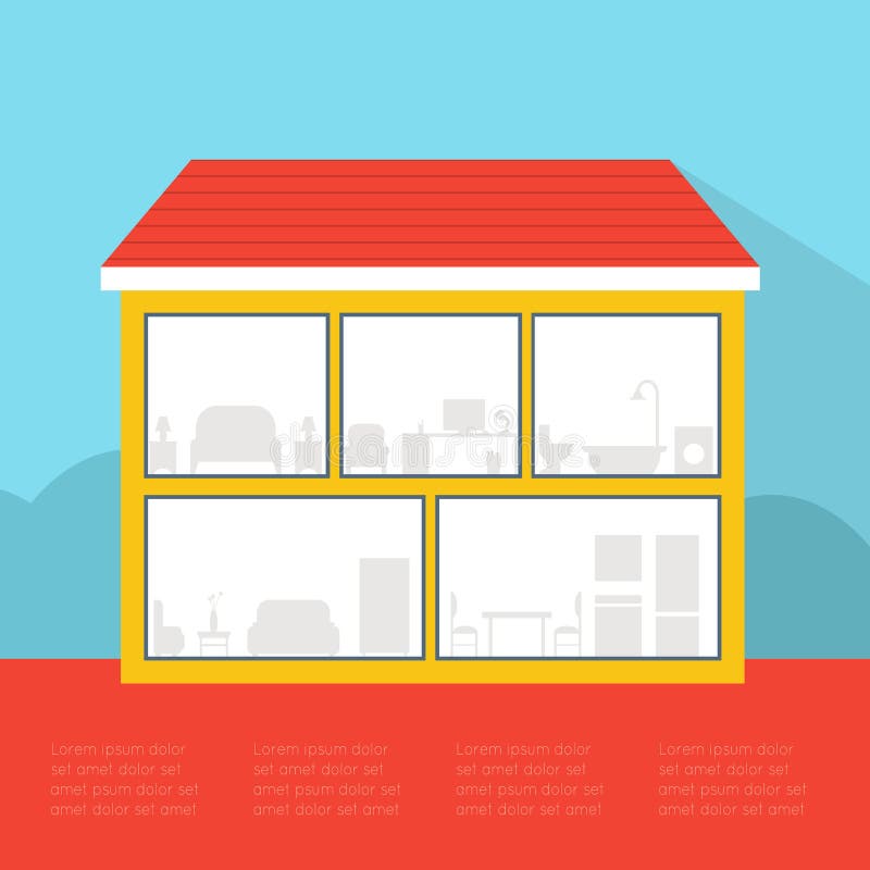 Hus I Snitt Detaljerad Modern Husinre Vektor Illustrationer ...