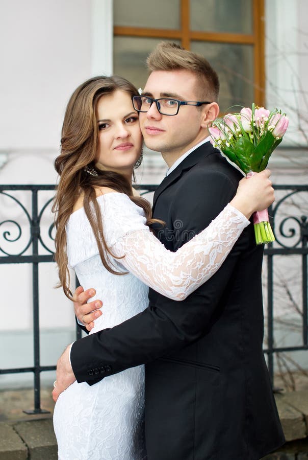The Husband and the Bride Hug Each Other Stock Photo - Image of people ...