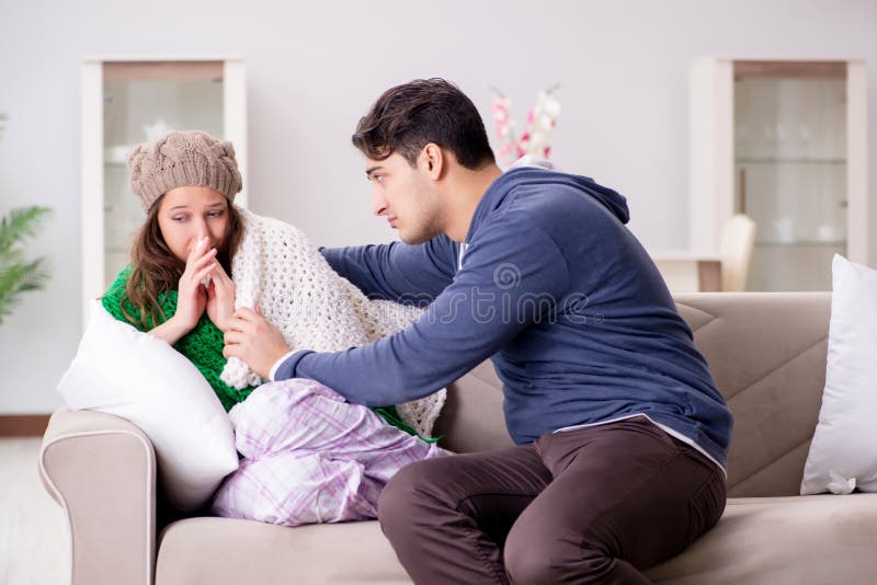The Husband Caring for Sick Wife Stock Image - Image of female, pill ...