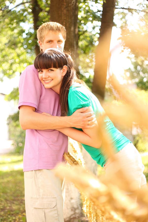 Husband Hug Wife Near Braided Straw Stock Image - Image of head ...