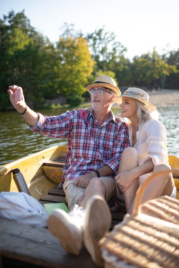 Husband Making Selfie with Wife in the Boat Stock Photo - Image of ...