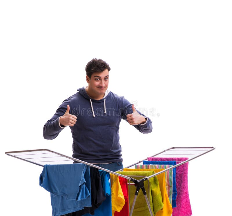 Husband Man Doing Laundry Isolated on White Stock Image - Image of male, isolated: 260917379