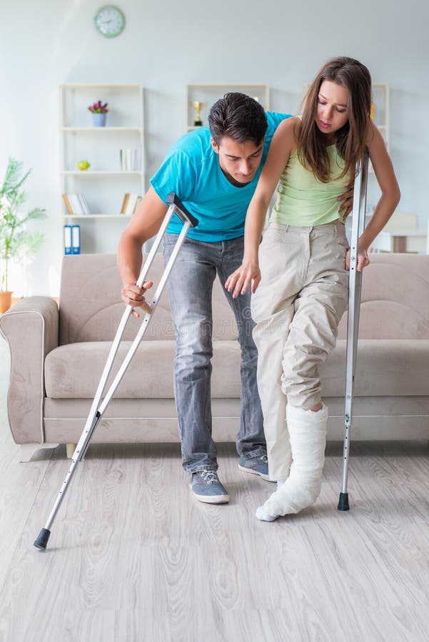 The Husband Man Supporting Injured Wife Stock Photo - Image of nurse ...