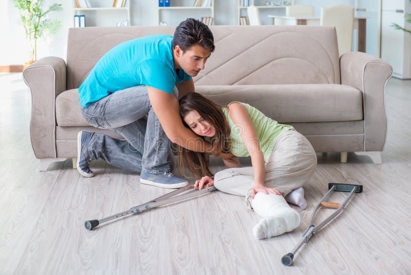 The Husband Man Supporting Injured Wife Stock Image - Image of home ...
