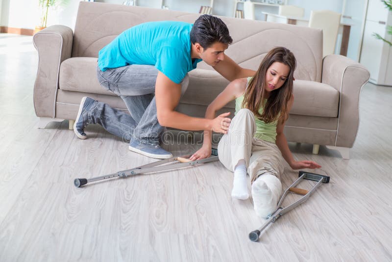 The Husband Man Supporting Injured Wife Stock Image - Image of home ...