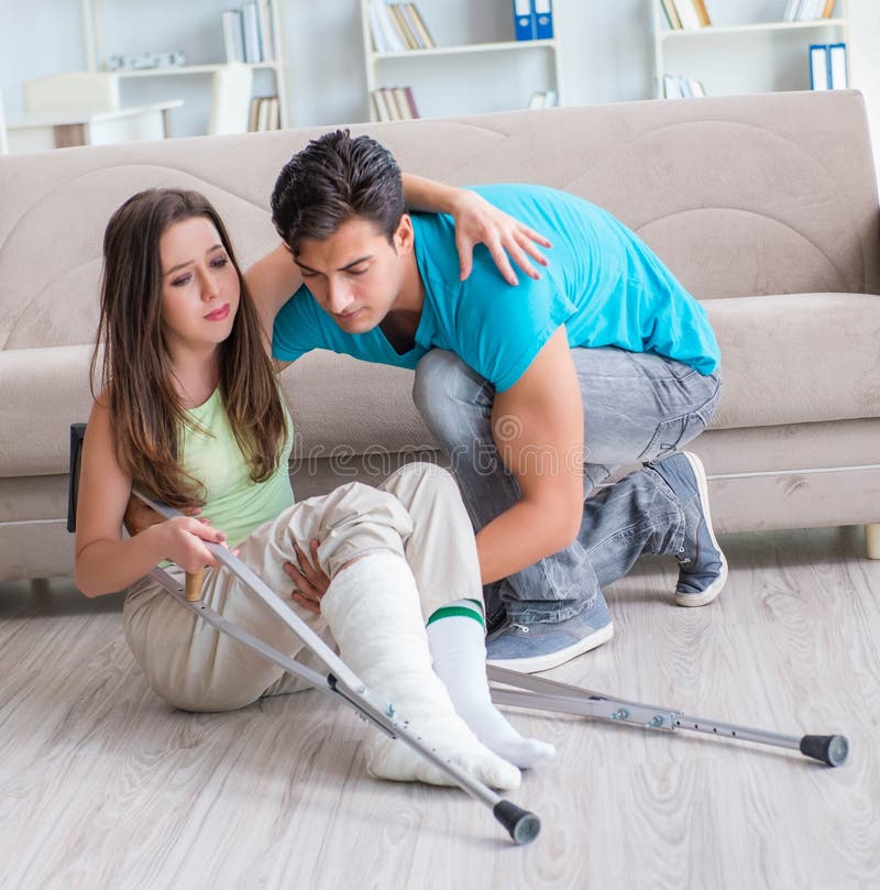 Husband Man Supporting Injured Wife Stock Image - Image of disabled ...