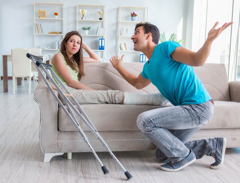 Husband Man Supporting Injured Wife Stock Image - Image of home ...