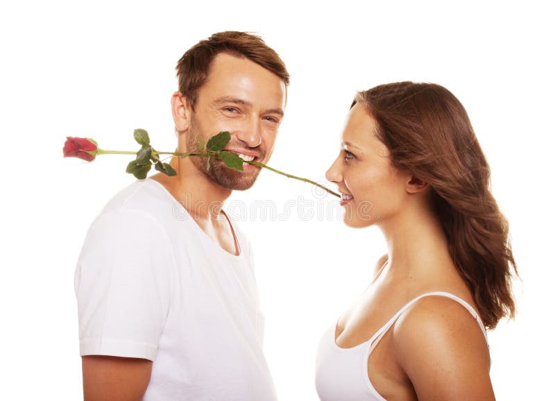 Husband Offering a Rose To Happy Wife Stock Image - Image of caucasian ...