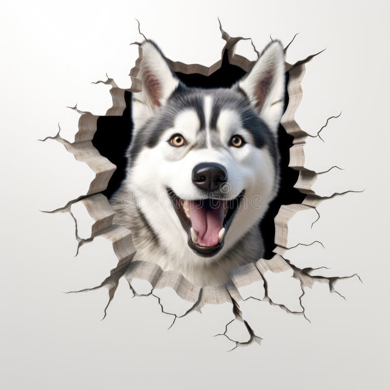 A Husky Dog Looking through a Hole in a Wall Stock Illustration ...