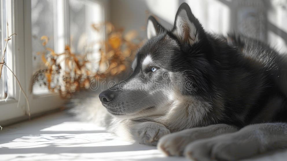 Husky Dog Resting by the Window - Generative Ai Stock Illustration ...