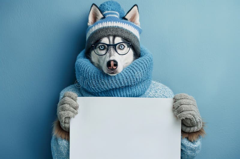 Husky dog with a sign stock illustration. Illustration of paper - 314406411