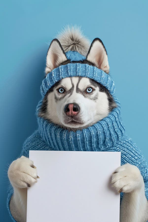 Husky dog with a sign stock illustration. Illustration of portrait ...