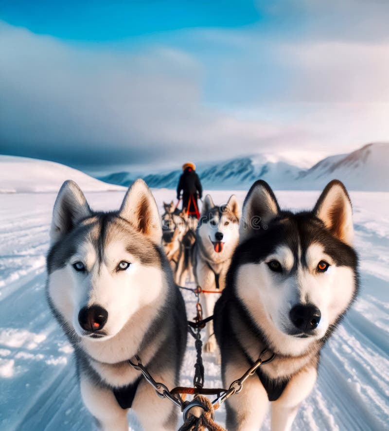 Husky Dogs, Sled Pull in the Polar Arctic on the Snow Stock ...