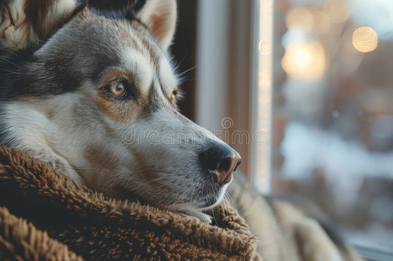 Husky Looking Out the Window with a Thoughtful Expression, Ideal for ...