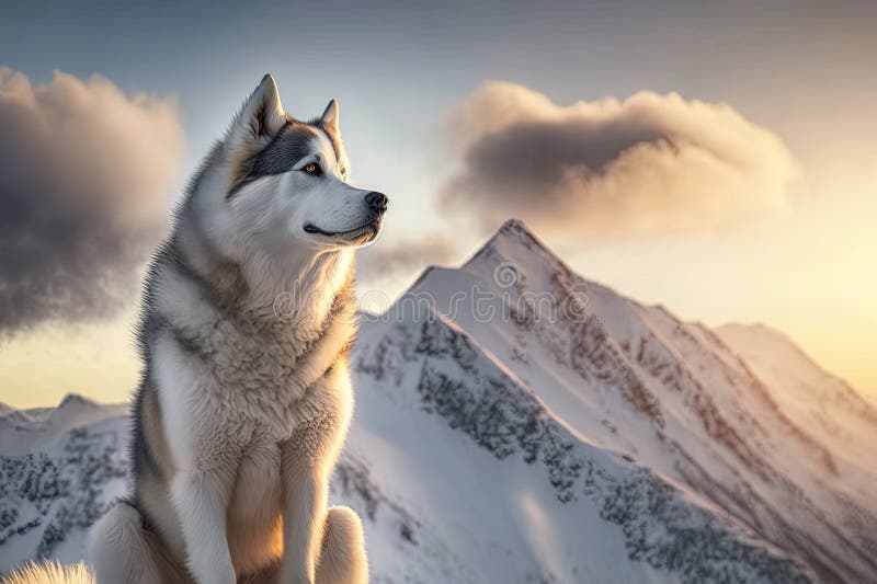 Husky on Top of a Snowy Mountain. Generative AI Stock Illustration ...