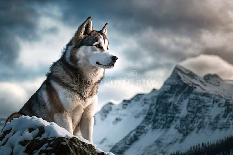 Husky on Top of a Snowy Mountain. Generative AI Stock Illustration ...