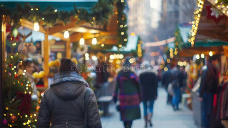 The Hustle and Bustle of the Holiday Market is a Blur of Activit Stock ...